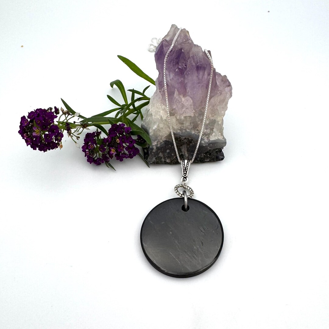 Shungite Necklace: Sterling Silver Chain, EMF Protection Pendant - Etsy