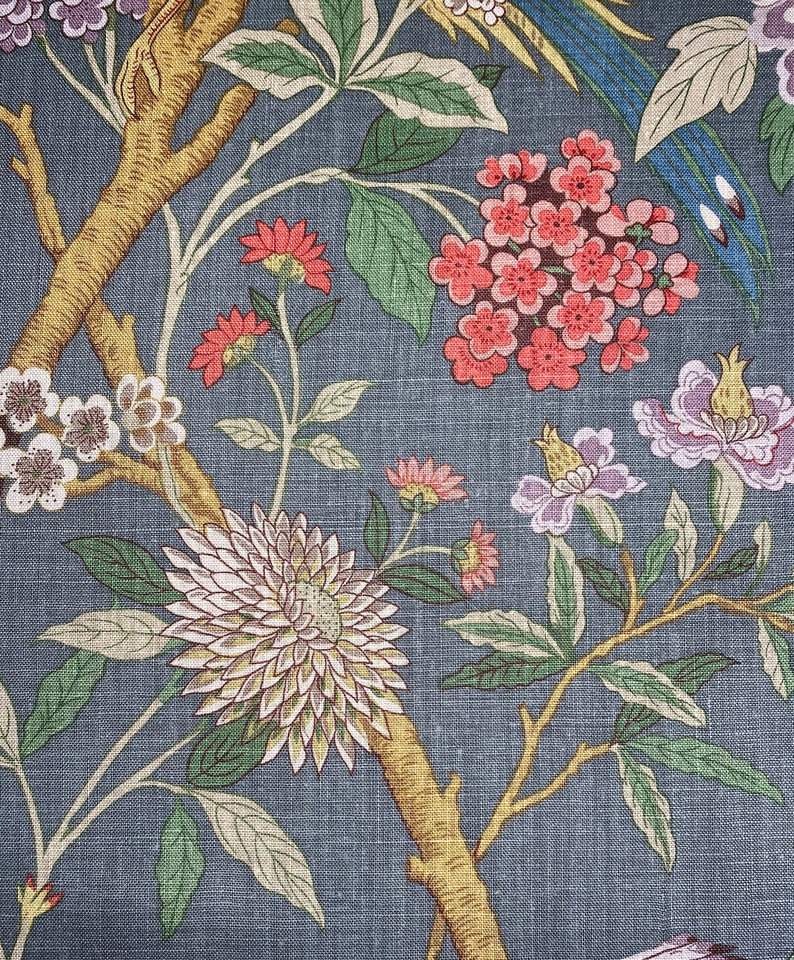 GP & J Baker Hydrangea Bird Indigo Fabric. 100% Linen Fabric. Screen ...