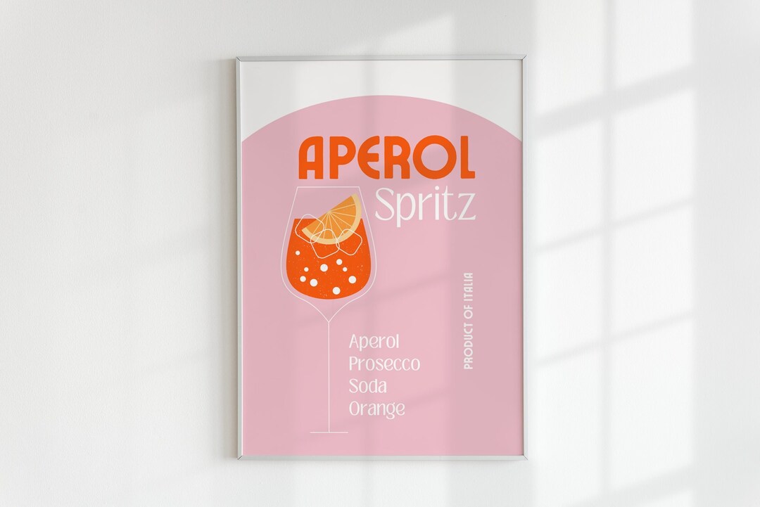 Aperol Spritz Pink Print | Digital Download | Retro Cocktail Print ...