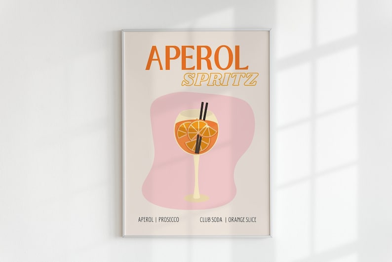 Aperol Spritz Print | Retro Cocktail Wall Art | Printable Art | Digital ...