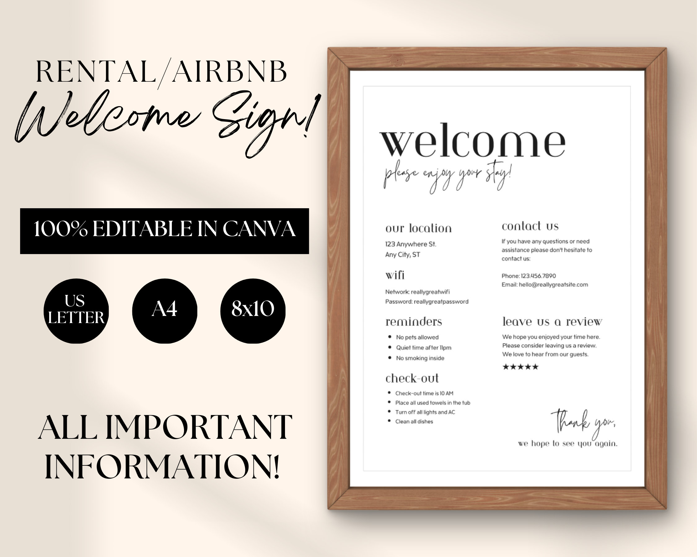 Airbnb Host Welcome Sign, Short-term Rental Printable, Editable ...