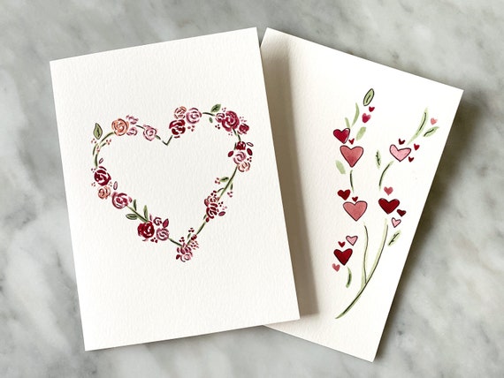 PACK DE 2 Cartes de la Saint-Valentin Cartes aquarelle | Etsy