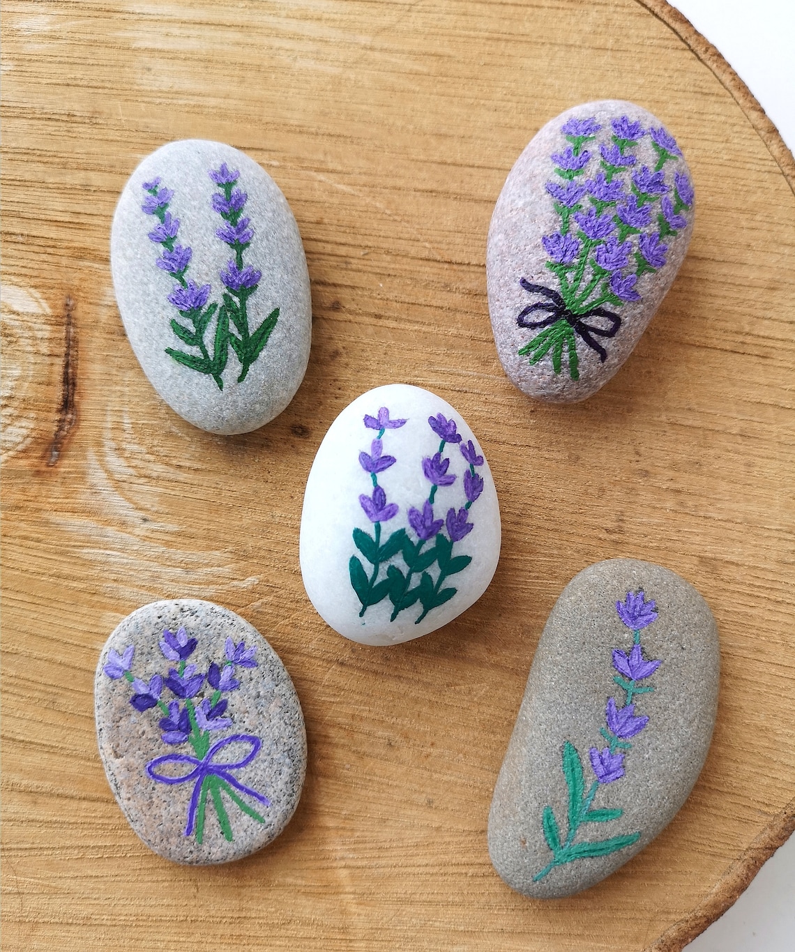 Painted Stones, Painted Lavender Stones, Painted Flower Stones, Painted ...