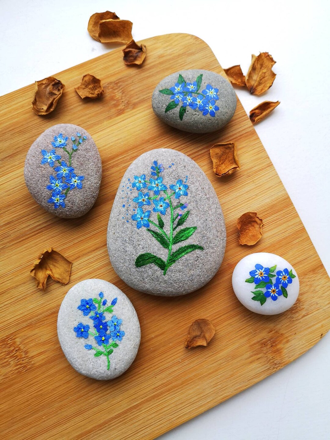 Painted Stones Painted Forget Me Not Stones Painted Flower - Etsy