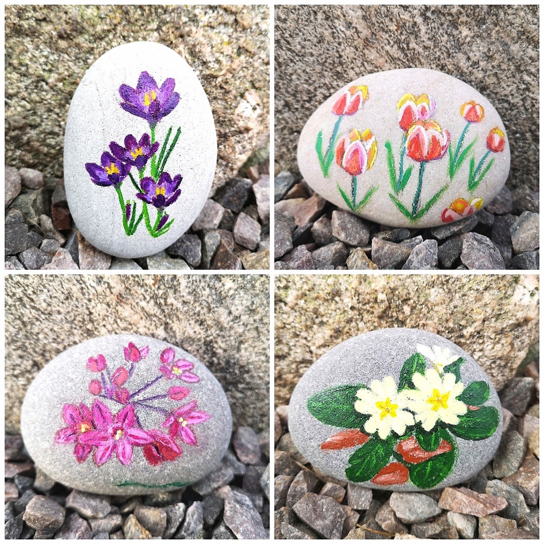 Painted Stones, Flower Painted Stones, Painted Rocks, Spring Painted ...
