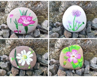 Painted Stones, Painted Forget Me Not Stones, Painted Flower Stones ...