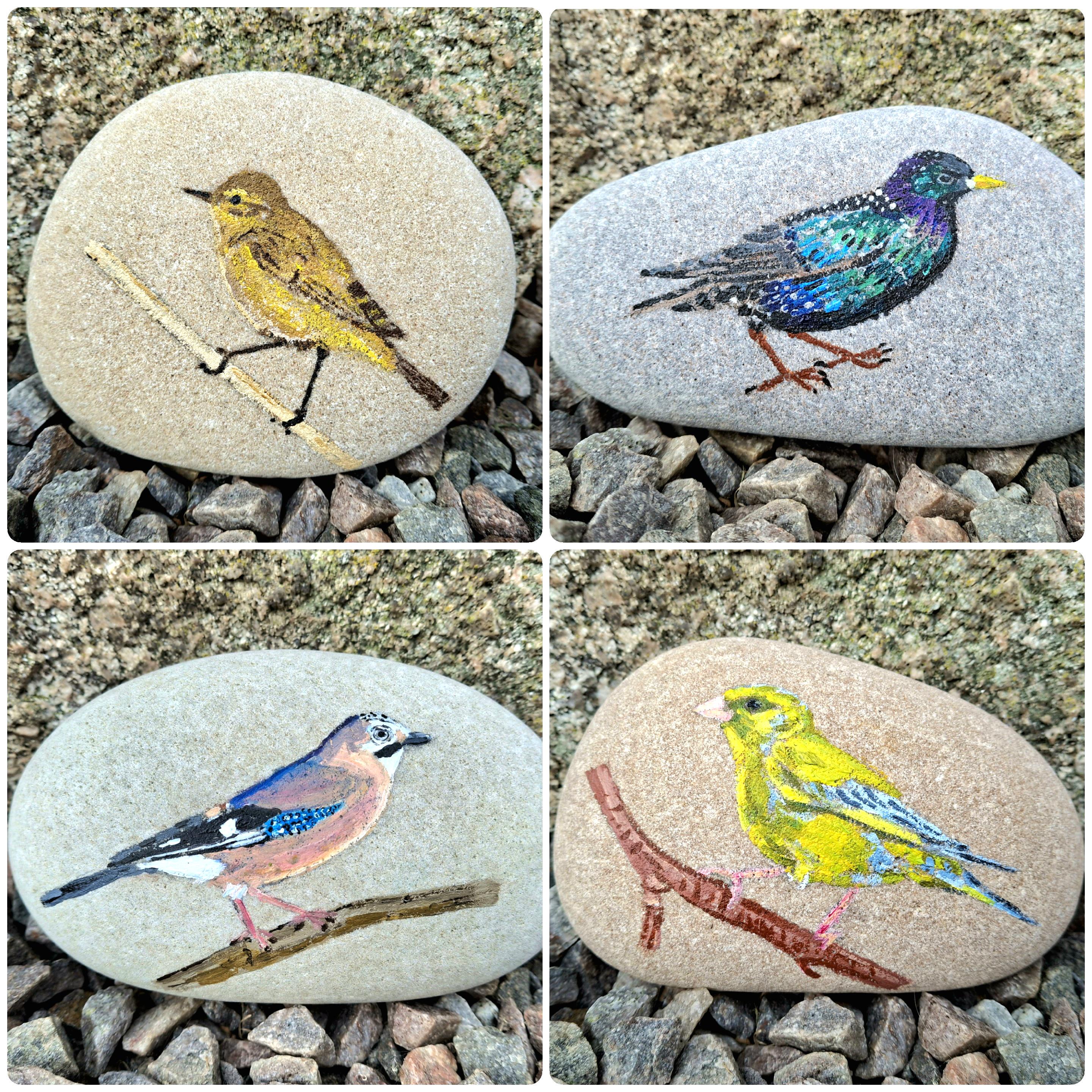 Painted Stones, Painted Bird Stones, Painted Rocks, Painted Garden Bird ...
