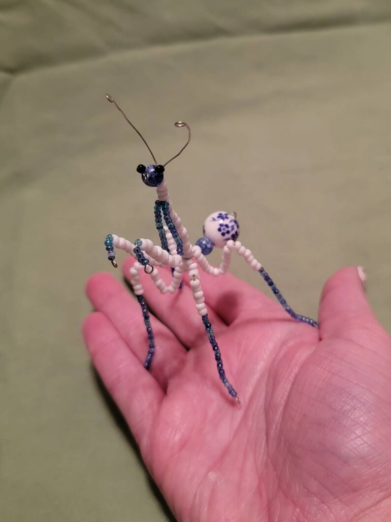 Blue Floral Beaded Praying Mantis - Etsy