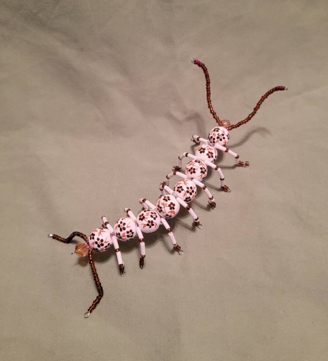 Brown Floral Hand Beaded Millipede or Centipede - Etsy
