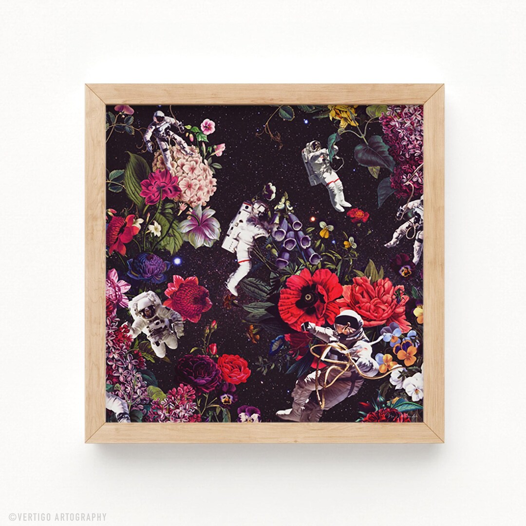 Flowers & Astronauts (surreal Art, Floral Collage Art, Wall Decor, Sci ...