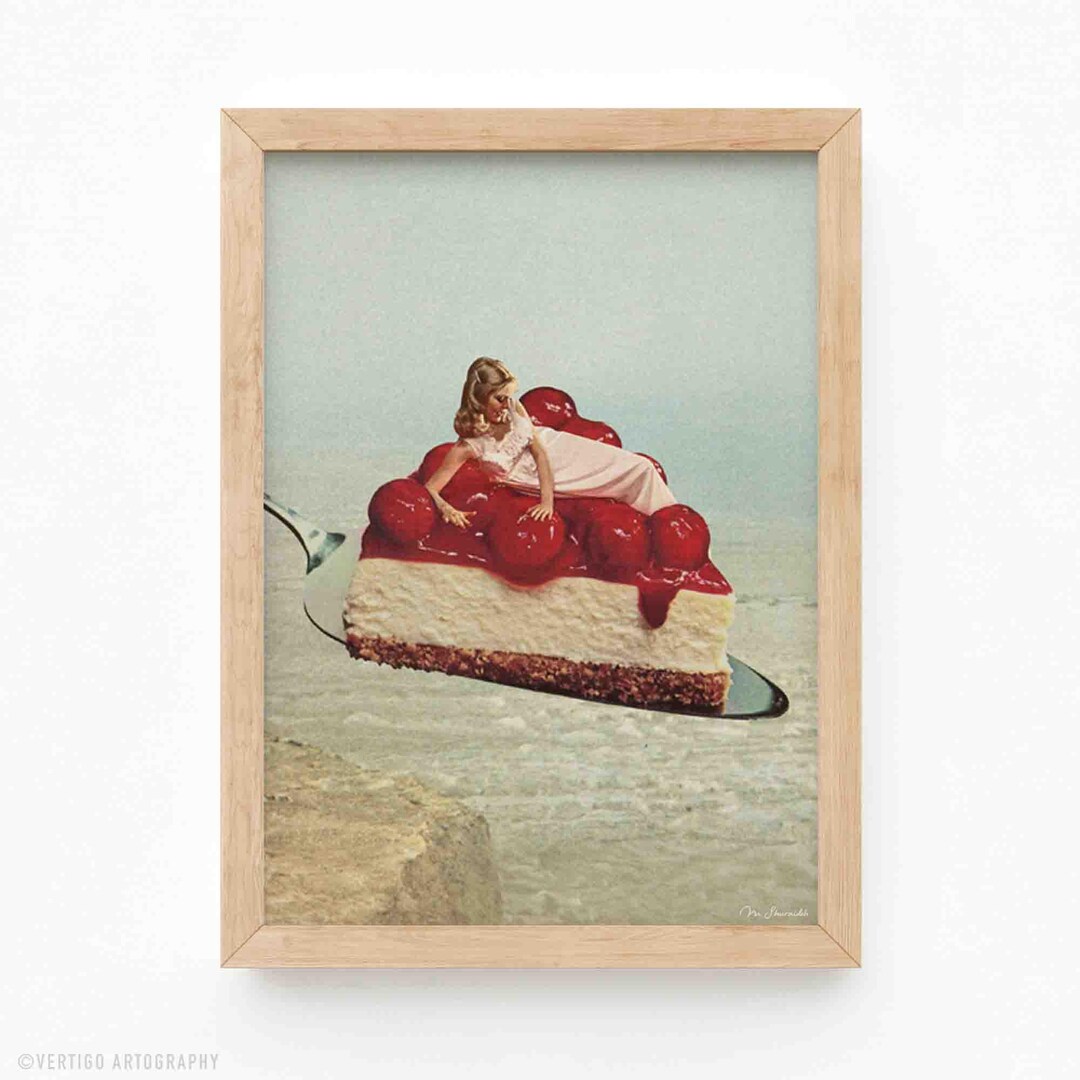 Surreal Cherry Cheesecake Art Print: Vintage Kitchen Wall Decor - Etsy
