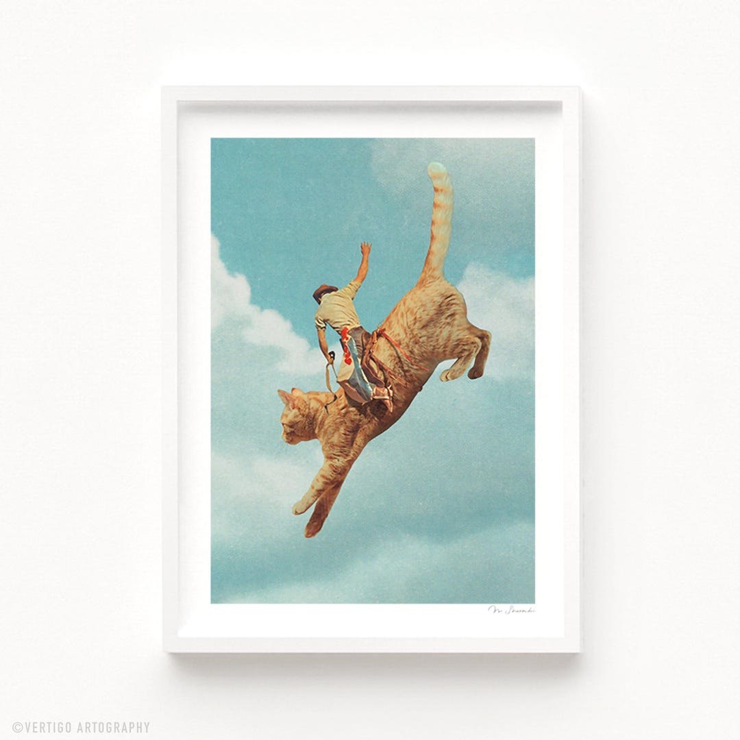 Meehaw Rodeo Cat cat Art, Rodeo Art, Animal Art, Giddy Up, Cat Rider ...