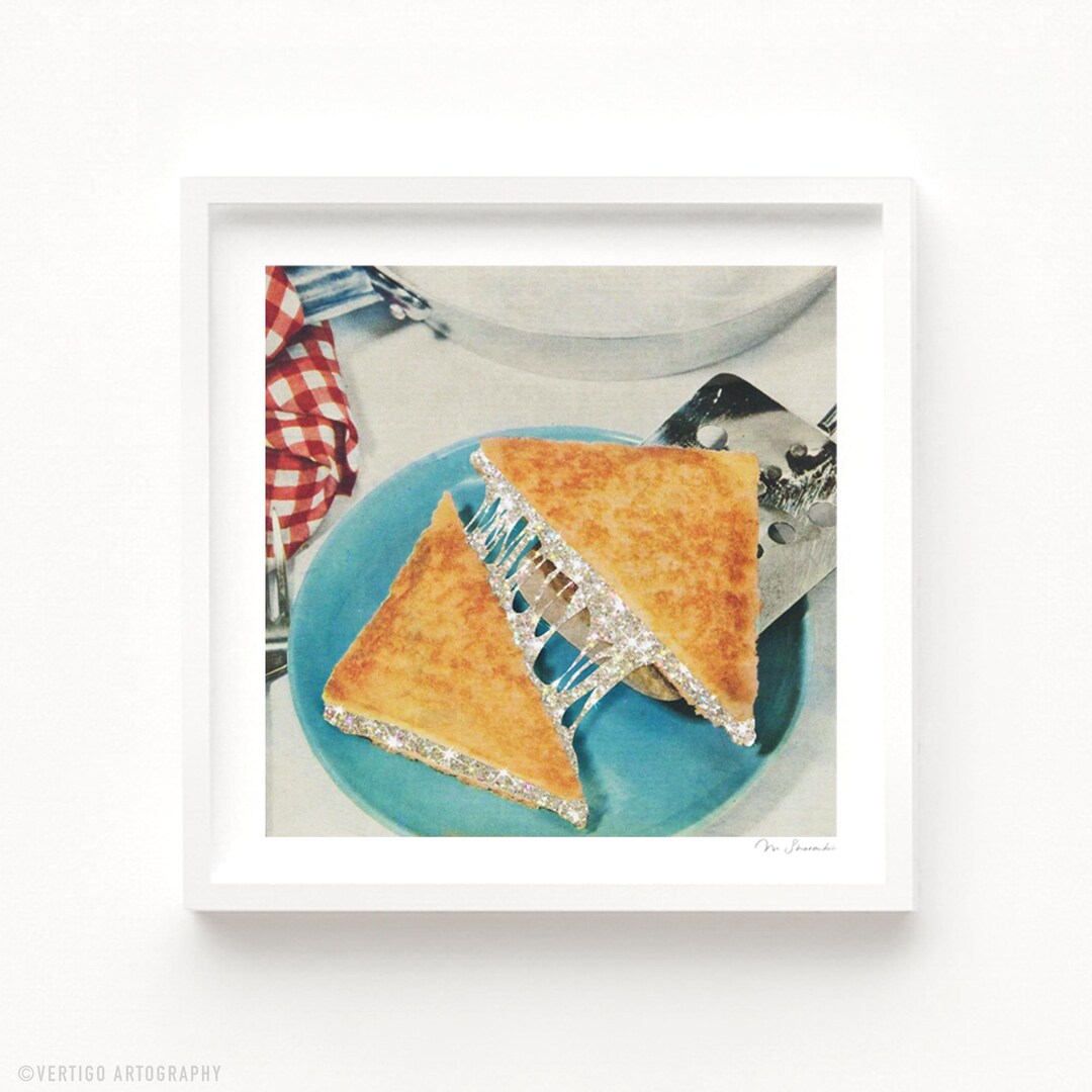 Glitter Sandwich art Print, Collage Art, Glitter, Rhinestone, Kitchen ...