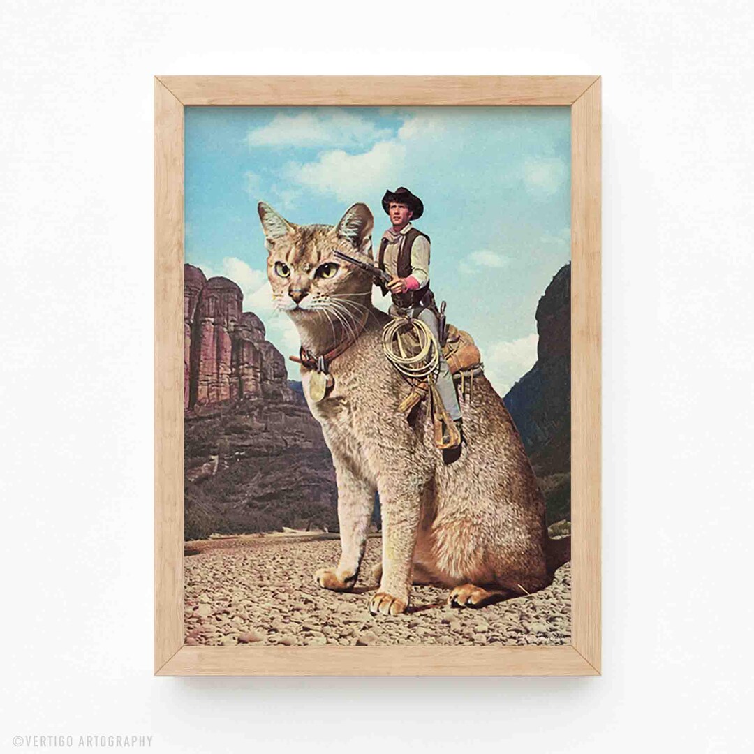 Cat Lone Ranger Art Print: Funny Cowboy Cat Rodeo, Western Home Decor ...