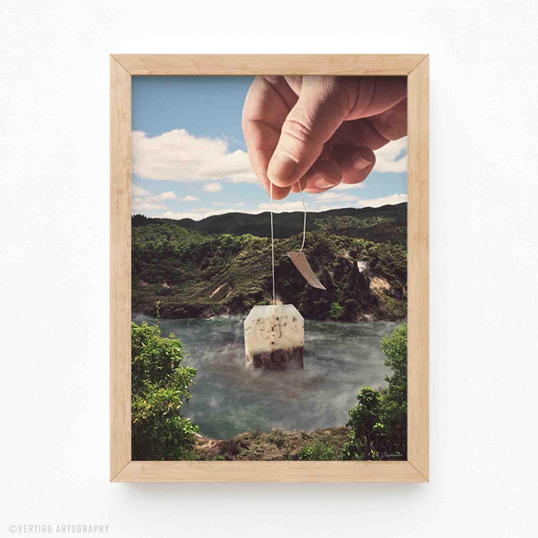 Surreal Afternoon Tea Art Print: Lake, Geyser, Collage Kitchen Wall Art ...