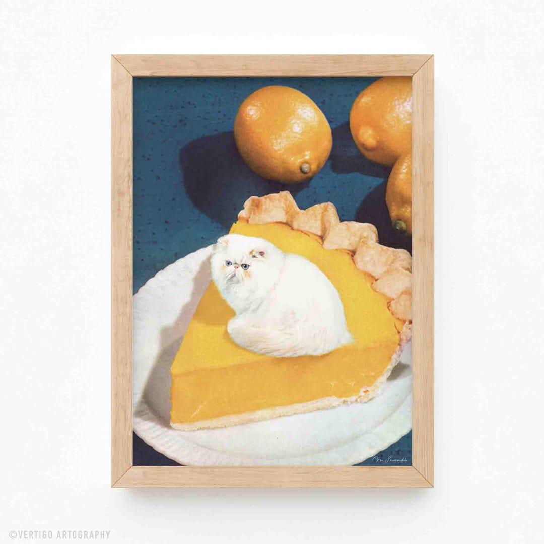 Lemon Meow Pie Art Print: Surreal Retro Cat Kitchen Decor - Etsy