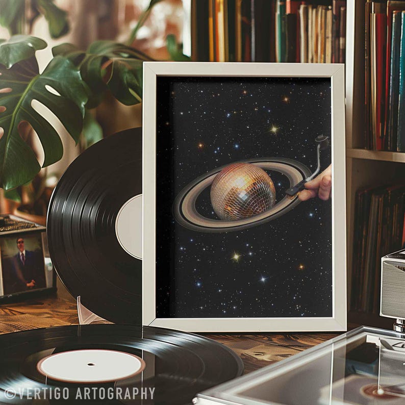 Saturn Disco Ball Art Print: Galactic DJ Retro Collage - Etsy