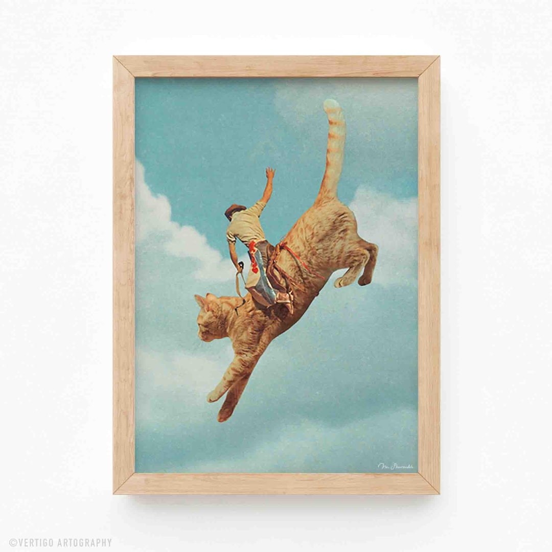 Meehaw - Rodeo Cat (cat Art, Rodeo Art, Animal Art, Giddy Up, Cat Rider ...