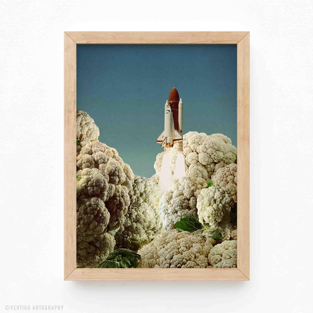 Surreal Cauliflower Rocket Art Print: Vintage Kitchen Cafe Decor - Etsy ...