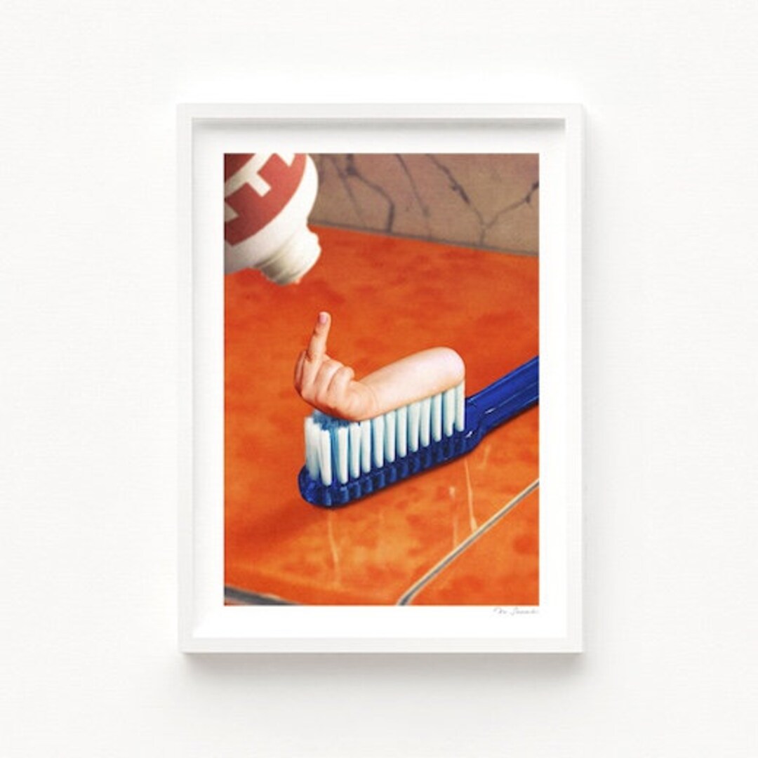 Up Your Mouth art Print, Surreal Art, Bathroom Art, Middle Finger ...