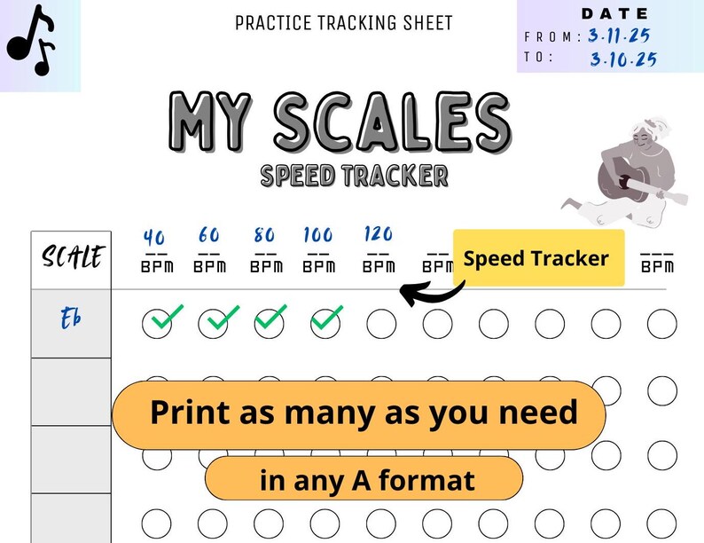 Music Scales Practice Tracker: Printable Log and Goal Planner (digital ...