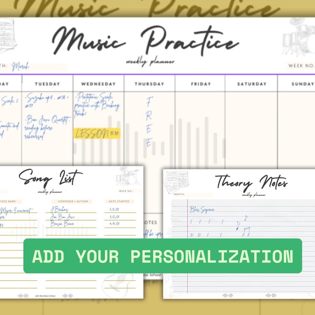 3 Set - Weekly Music Practice Planner - Repertoire Tracker, Theory ...