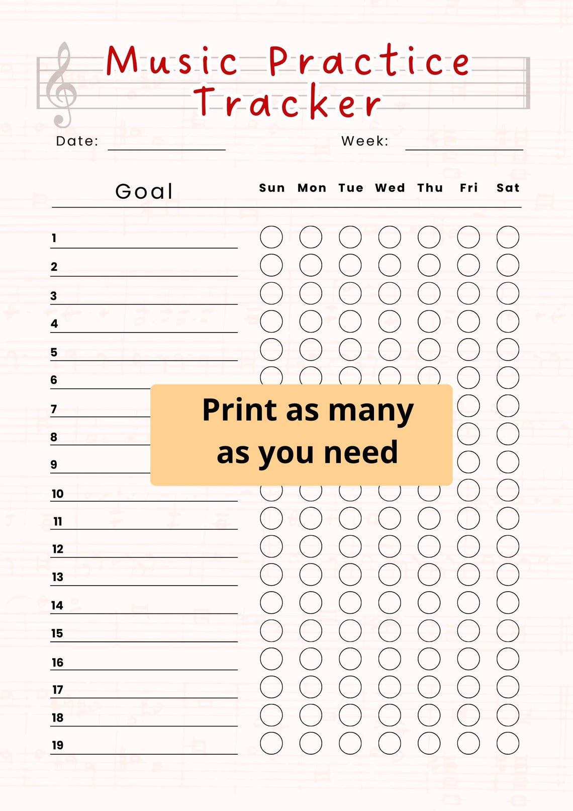 Printable Music Practice Tracker: Goal Planner & Instrument Log ...