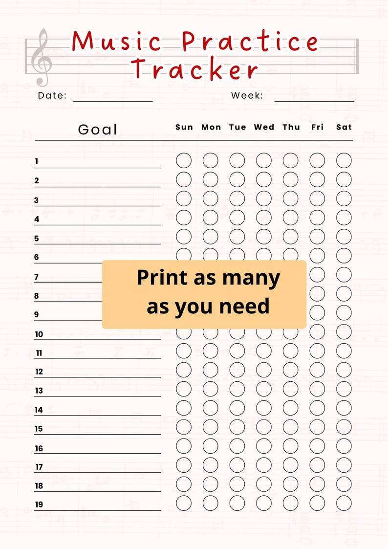 Printable Music Practice Tracker: Goal Planner & Instrument Log ...