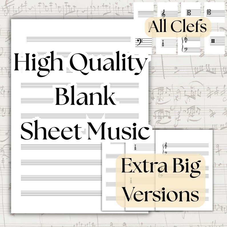 Printable Staff Paper: All Clefs, Extra Large Format (PDF & PNG) - Etsy