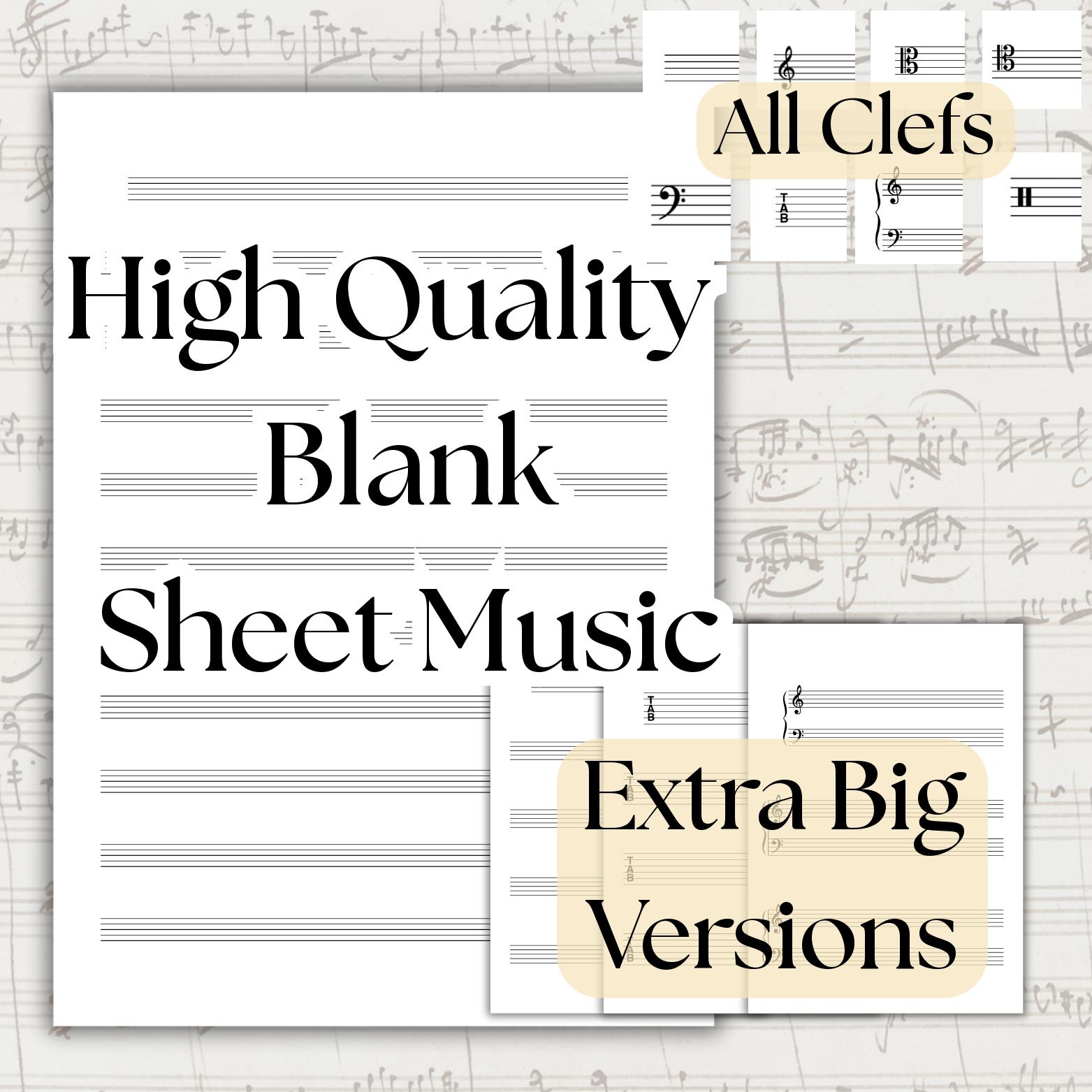 Printable Staff Paper: All Clefs, Extra Large Format (PDF & PNG) - Etsy