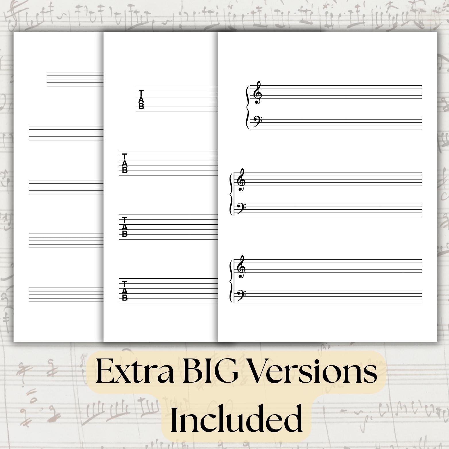 Printable Staff Paper: All Clefs, Extra Large Format (PDF & PNG) - Etsy