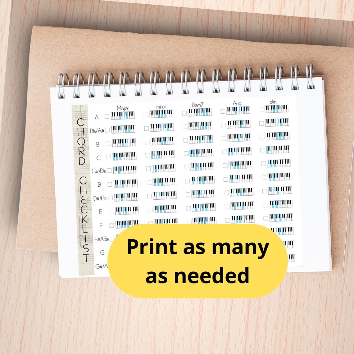 60 Piano Chords Chart Checklist | Instant Download, Piano Learning ...