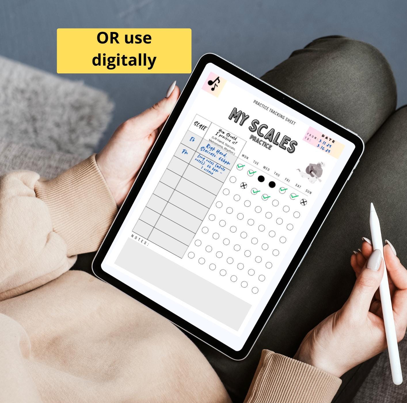 Music Scales Practice Tracker: Printable Log and Goal Planner (digital ...