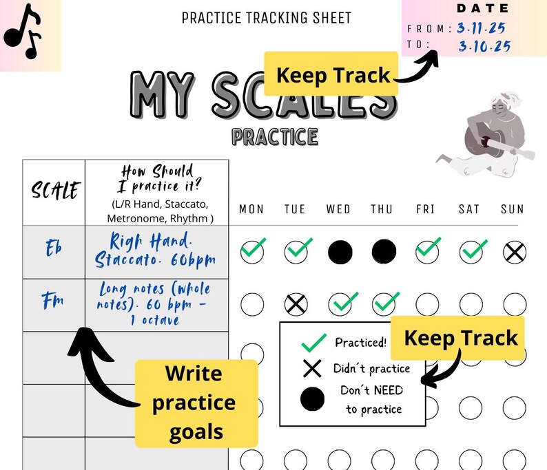 Music Scales Practice Tracker: Printable Log and Goal Planner (digital ...