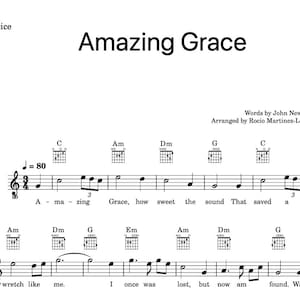 Amazing Grace - C MAJOR- Sheet Music for Piano, Lead/vocal & Guitar ...