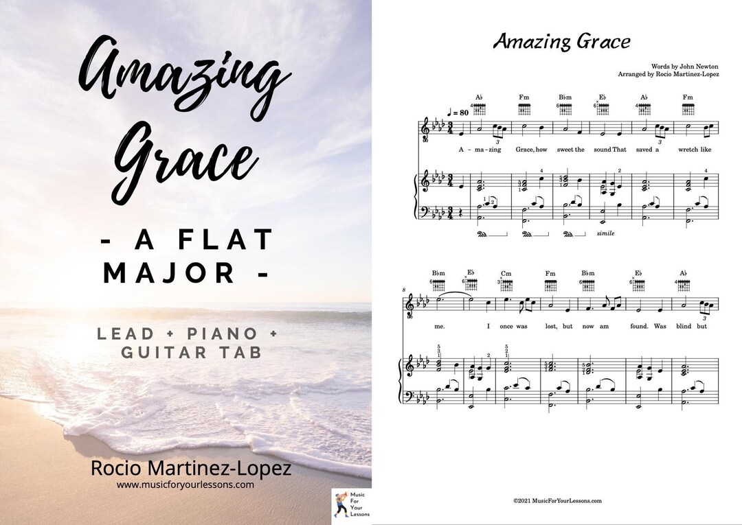Amazing Grace - A Flat Major - Sheet Music for Piano, Lead/vocal ...