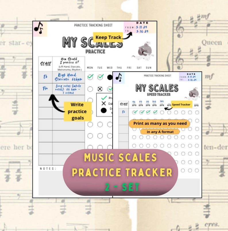 Music Scales Practice Tracker: Printable Log and Goal Planner (digital ...