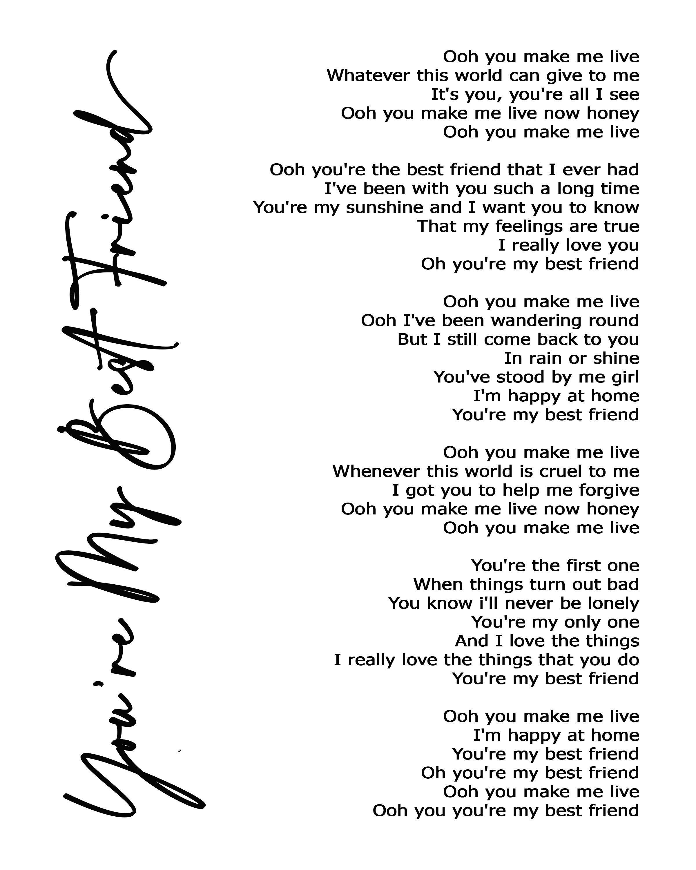 You're My Best Friend Arte Lírico Letra de la impresión | Etsy