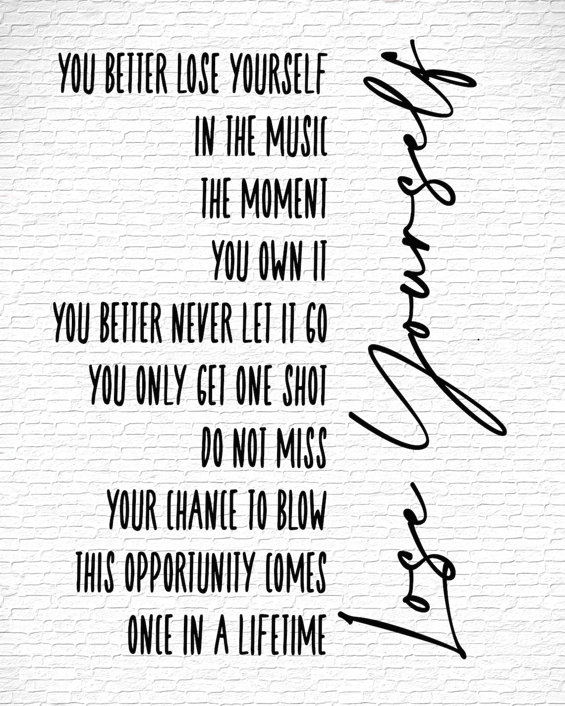 Lose Yourself Lyric Art White Lyrics song print | Etsy