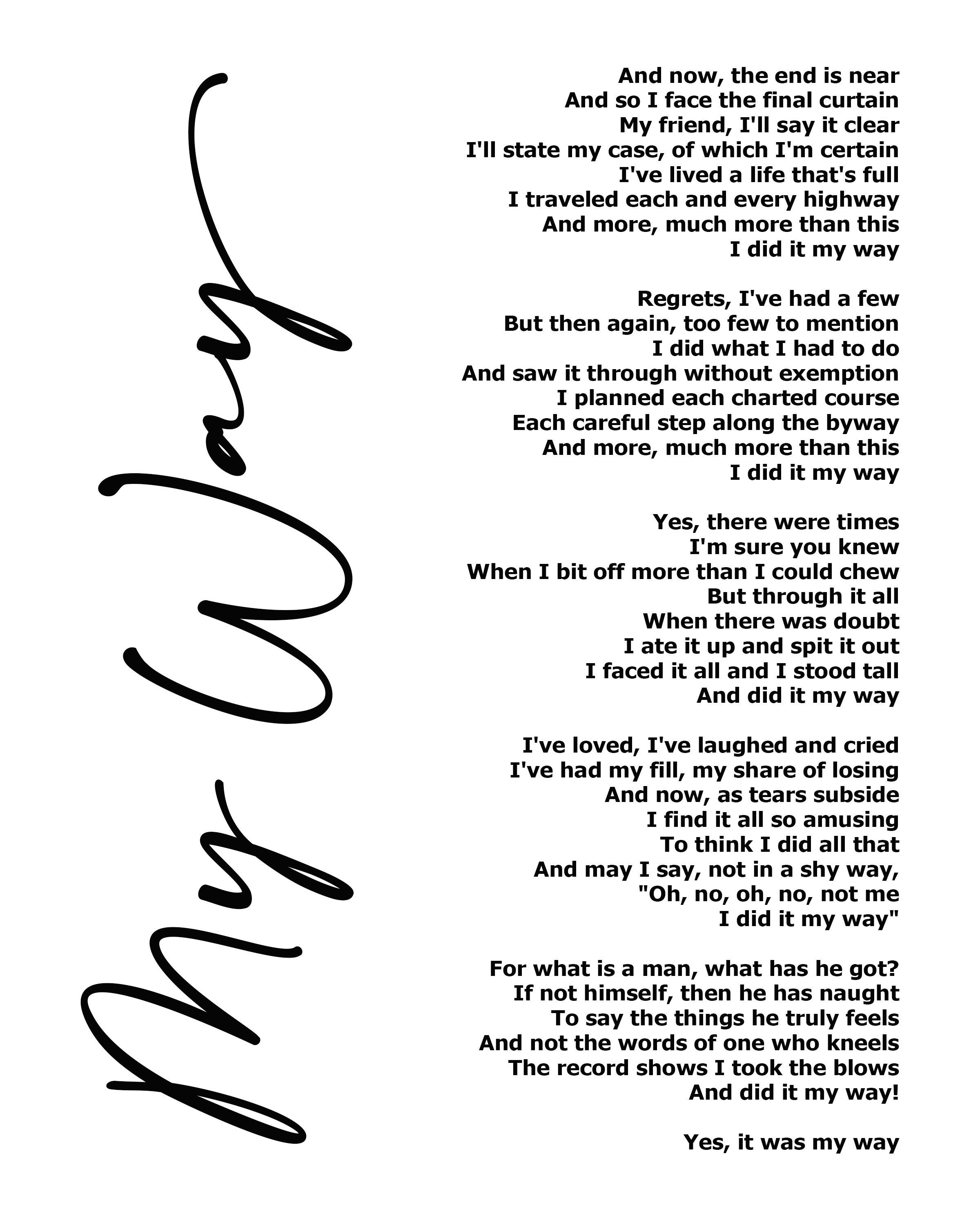 My Way Lyric Art White Lyrics song print | Etsy