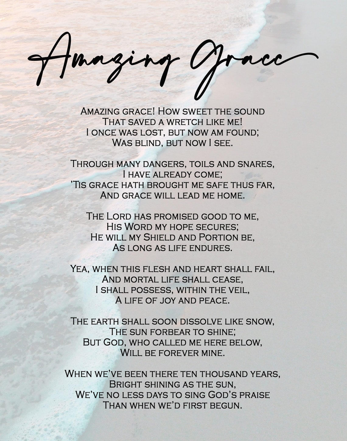 Amazing Grace Christian Prayer Art Print | Etsy