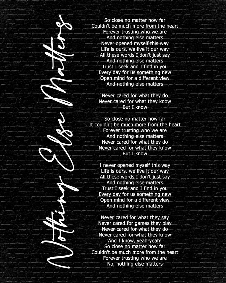 Nothing Else Matters Lyric Art Schwarz Lyrics Songprint | Etsy