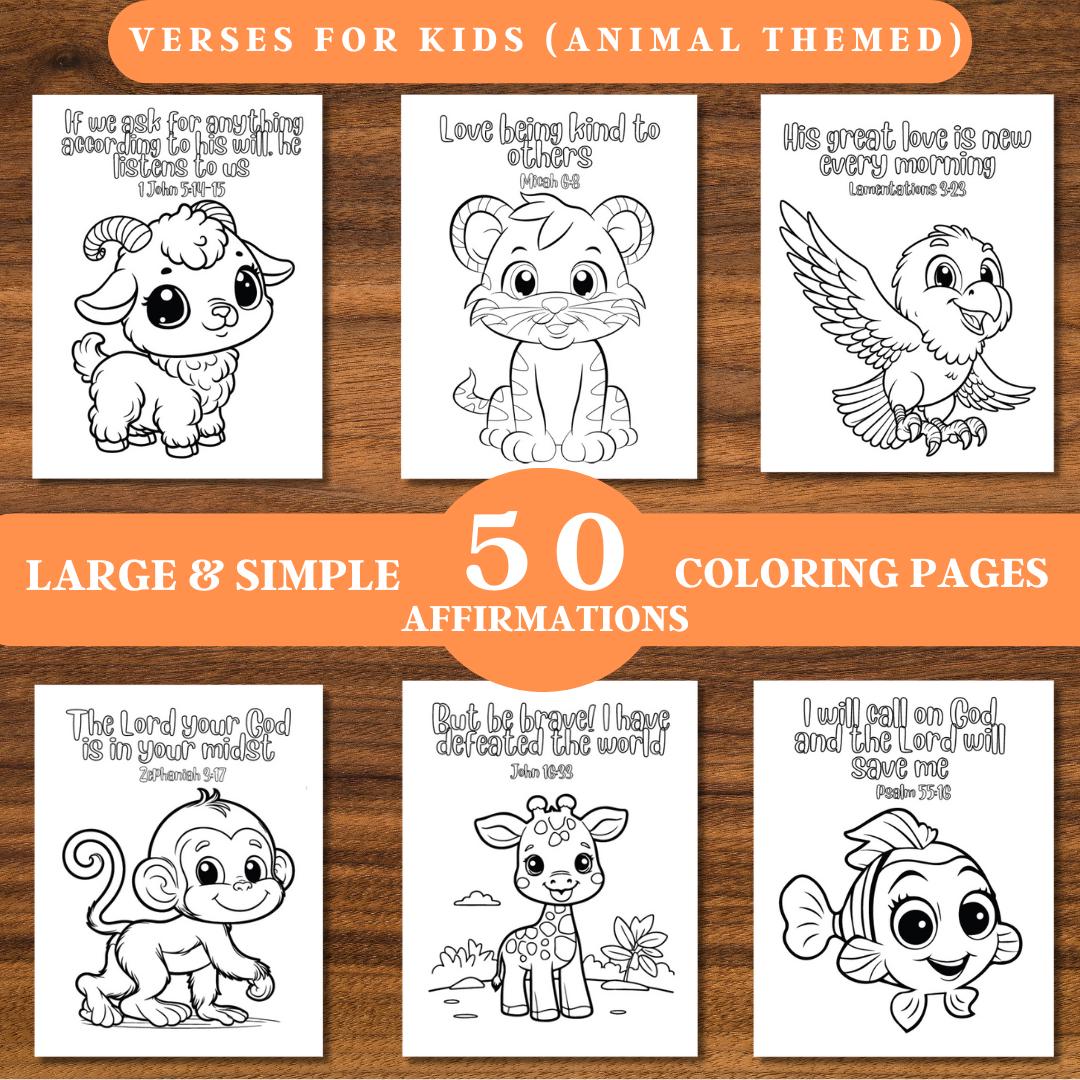 50 Large & Simple Bible Verses for Kids Animals Coloring Pages ...