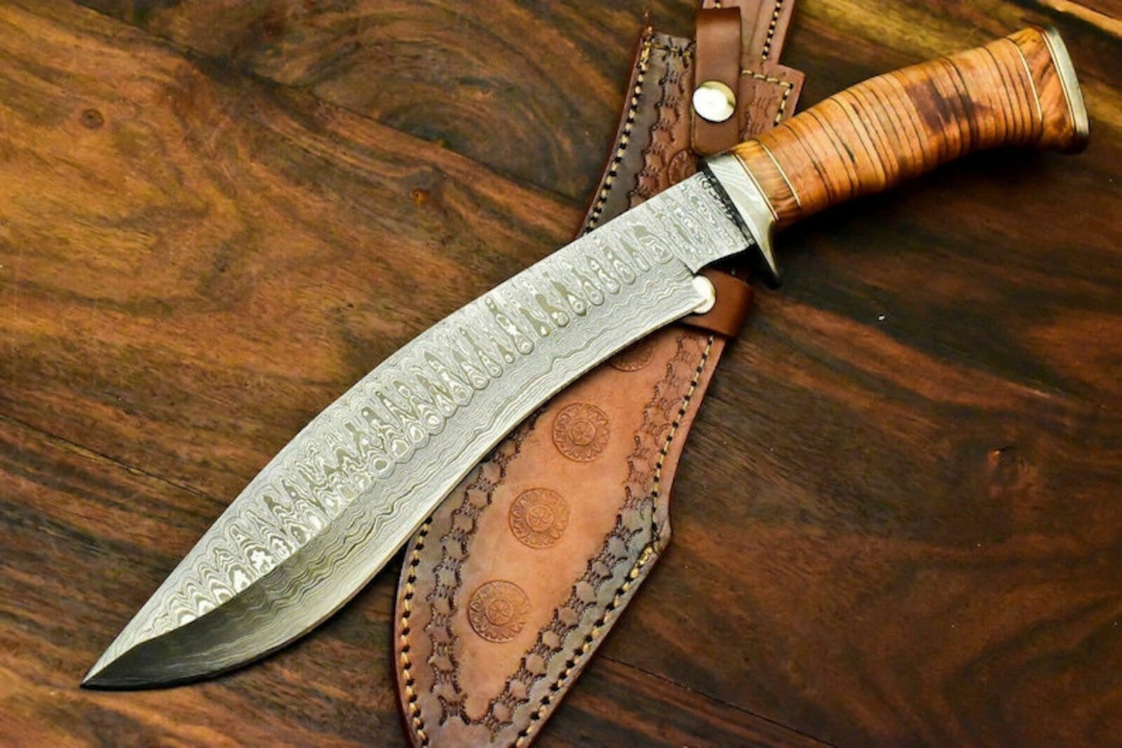 Kukri Knife, Handmade Damascus Kukri With Leather Handle, Birthday Gift ...