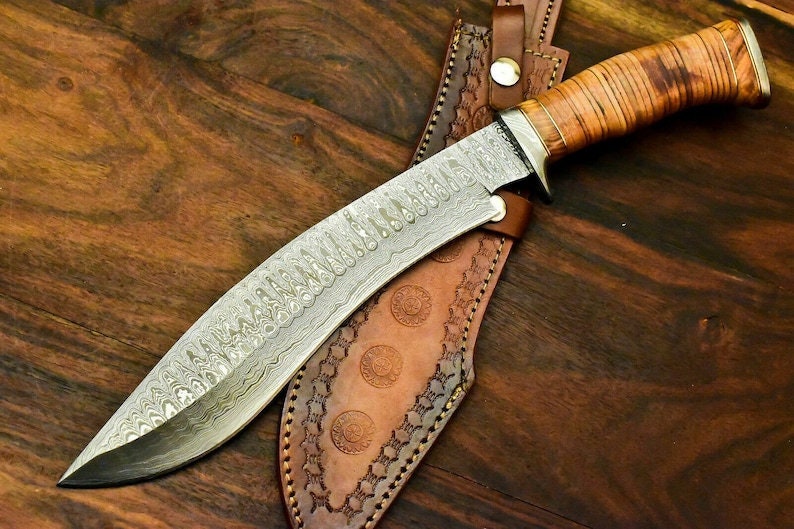 Kukri Knife, Handmade Damascus Kukri With Leather Handle, Birthday Gift ...