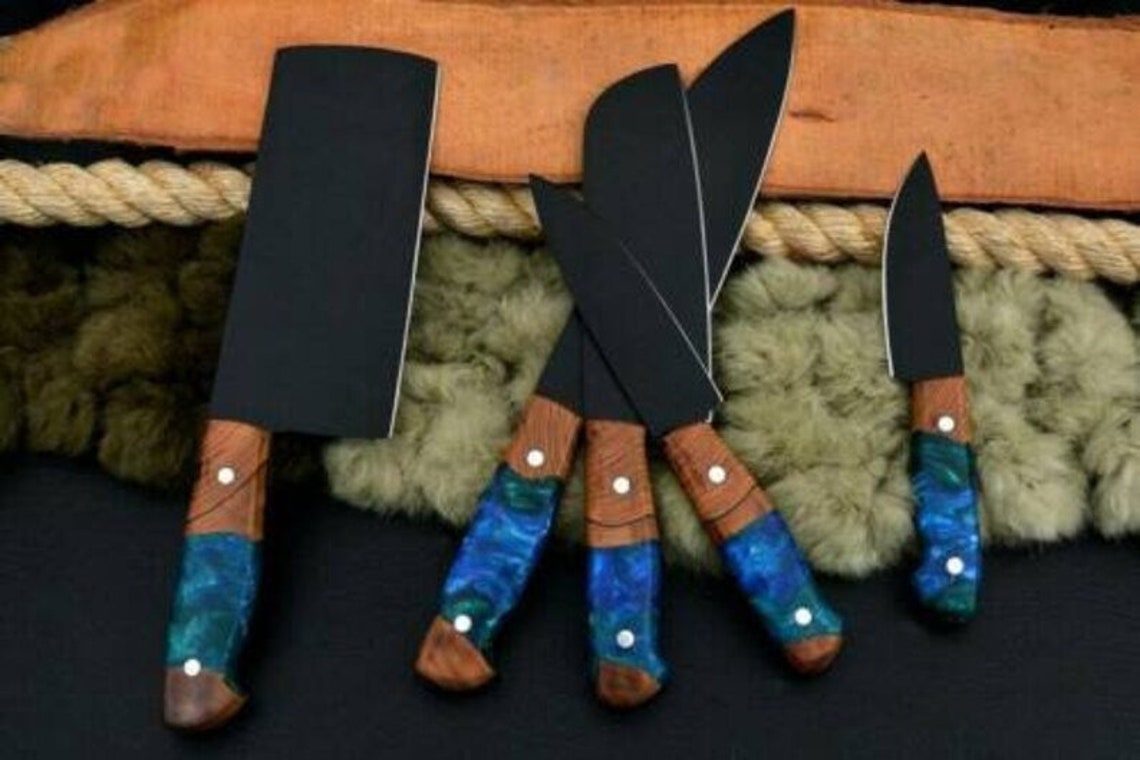 D2 Steel Kitchen Knives Set Carbon Coated, Chef Knives Set, Beautiful ...