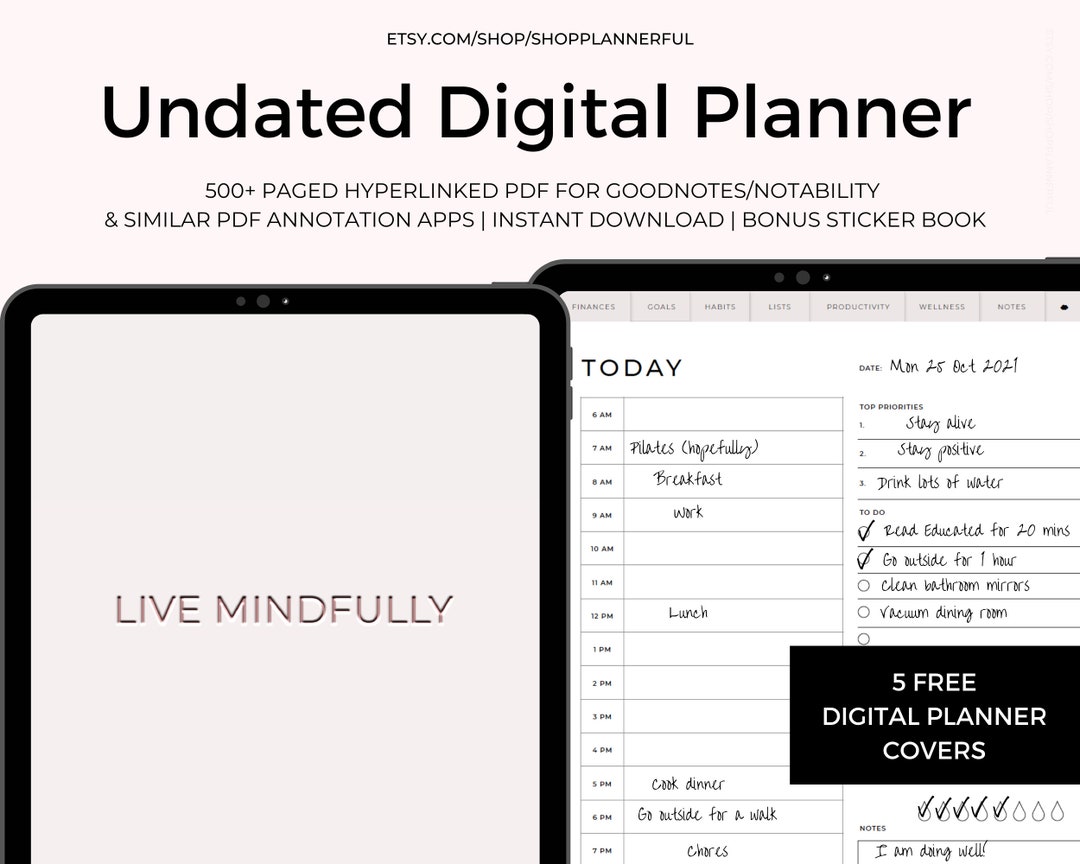 Undated Portrait Digital Planner With Hyperlinks for Goodnotes ...