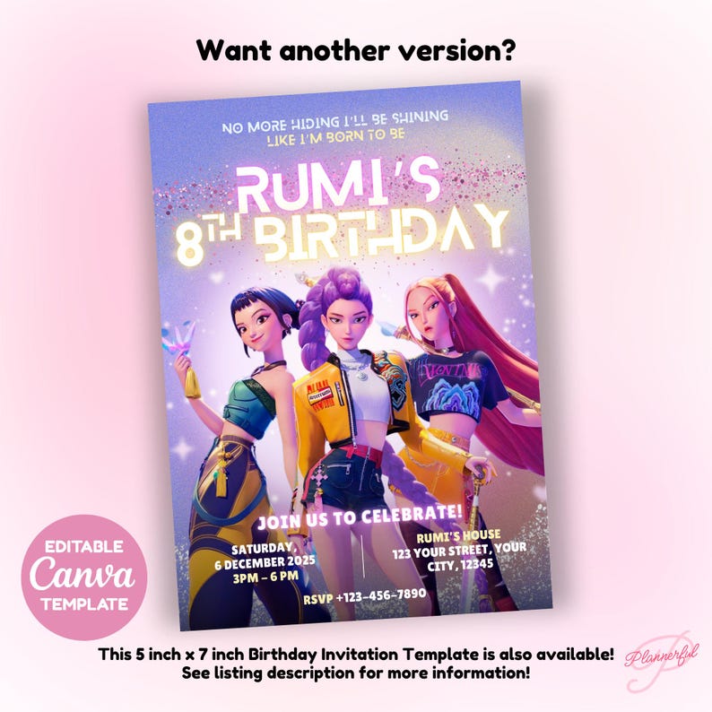 Kpop Birthday Invitation Bday Party Invite Canva Template Huntrix ...