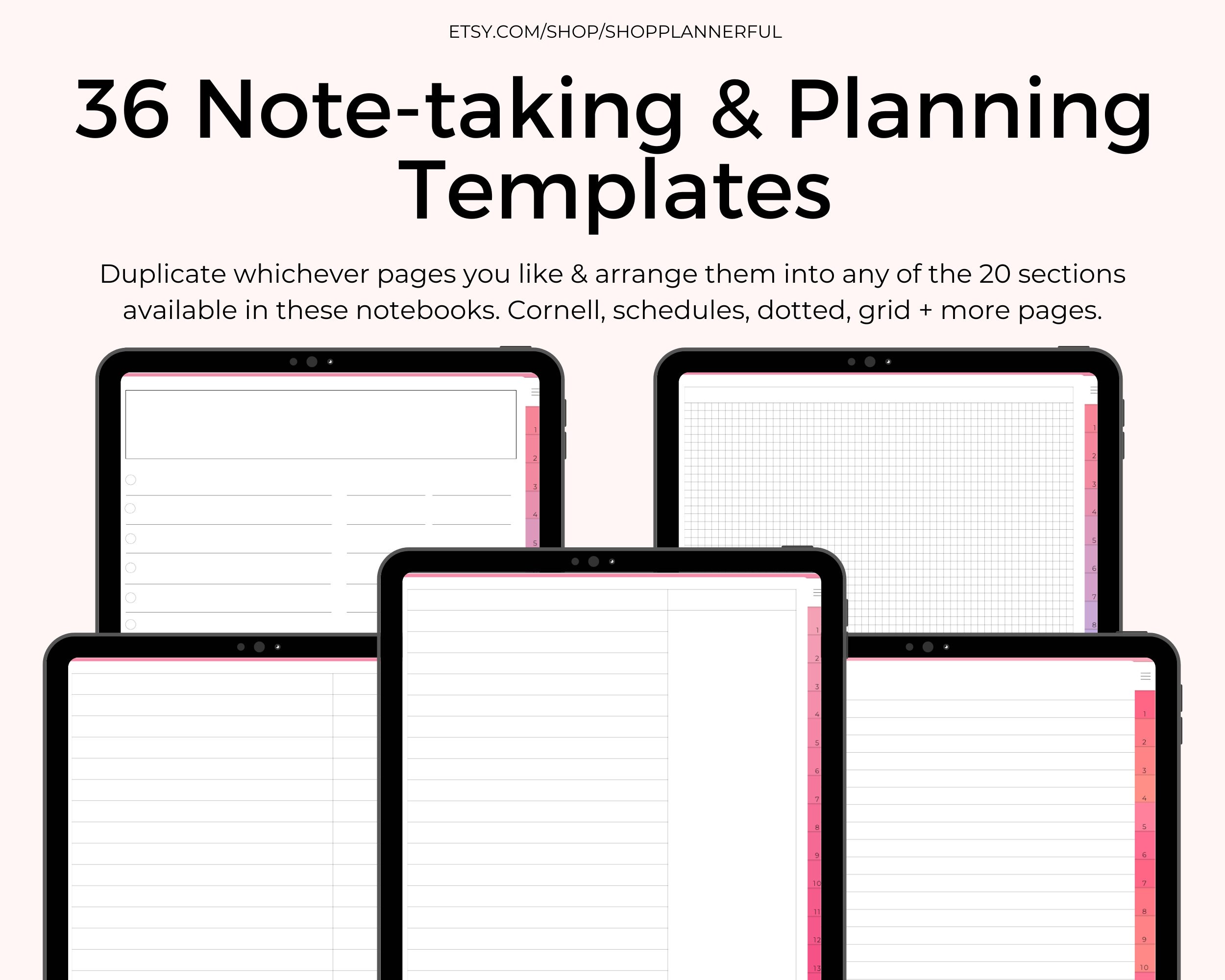20 Tab Hyperlinked Digital Notebook GoodNotes Notability Cornell Dotted ...