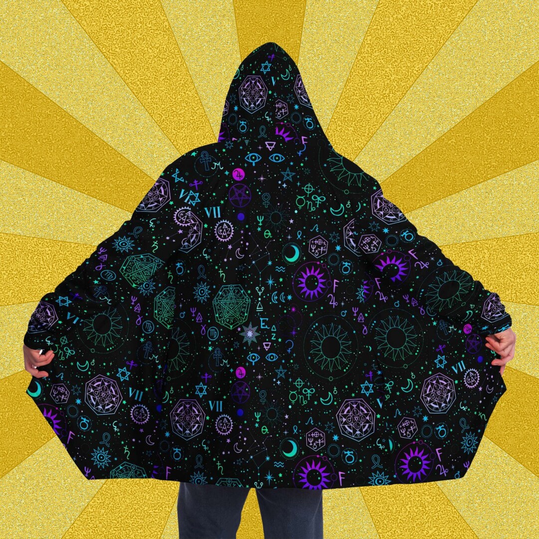 Celestial Hooded Cloak, Cloak With Hood, Festival Cloak, Psychedelic ...
